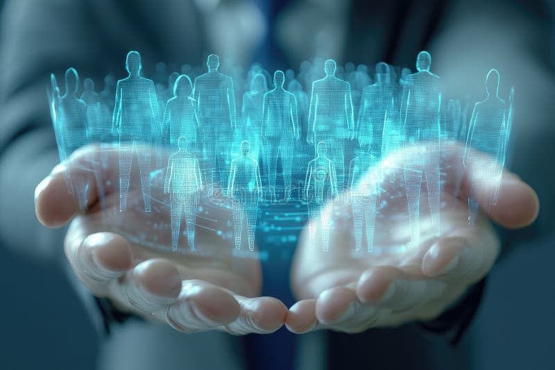 Hands Gesturing Over Laptop with Digital Interface Stock Image - Image ...