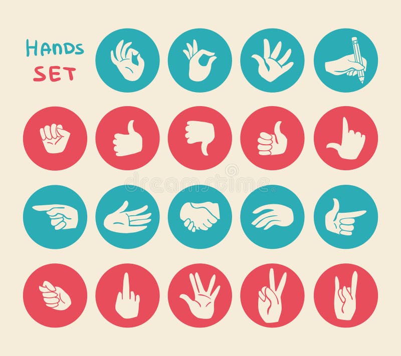 Hands Gestures Flat Icons Set Stock Vector - Illustration of finger ...