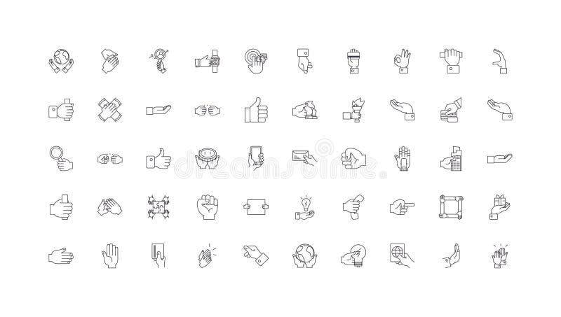 Hands Gestures Set Line Icons Signs Set. Design Collection of ...