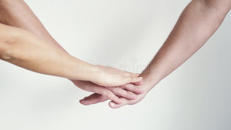 Three Hands Getting Together on a White Background. Stock Photo - Image ...