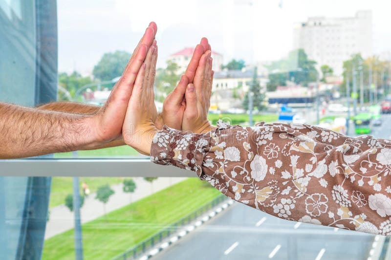 Hands Girl and Guy Bridge Road Stock Image - Image of happy, houses ...