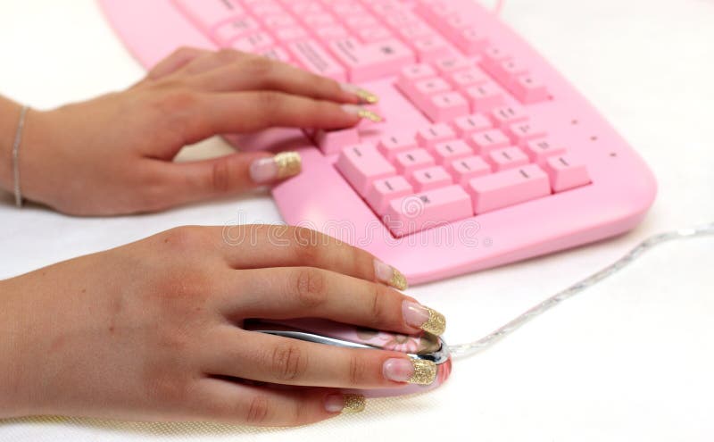 Hands Of The Girl On Keyboard And Mouse Picture. Image: 5816466