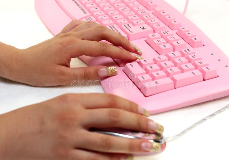 Hands of the Girl on Keyboard and Mouse Stock Photo - Image of design ...