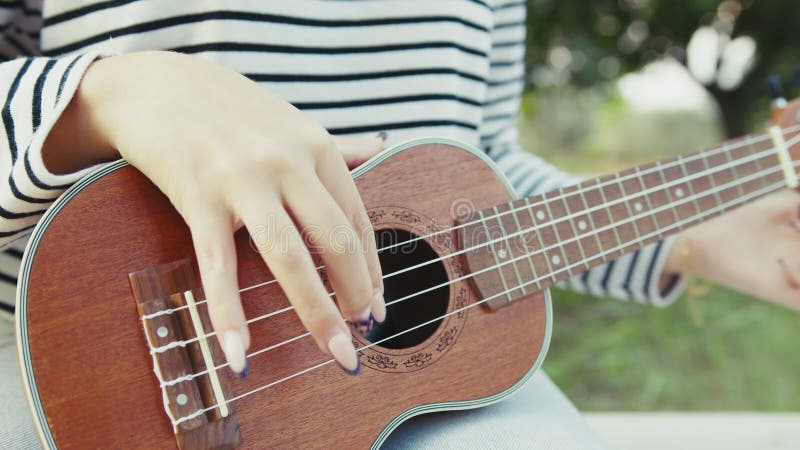 Hands Girl Practices First Lessons of Ukulele Musical Stringed ...