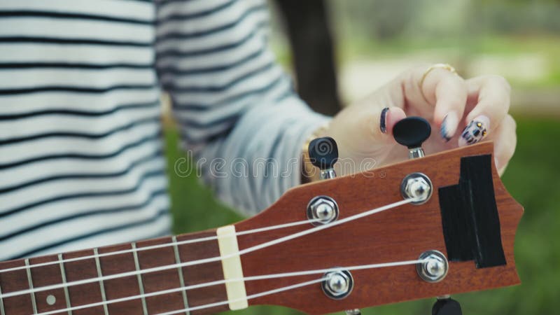 Hands Girl Practices First Lessons of Ukulele Musical Stringed ...