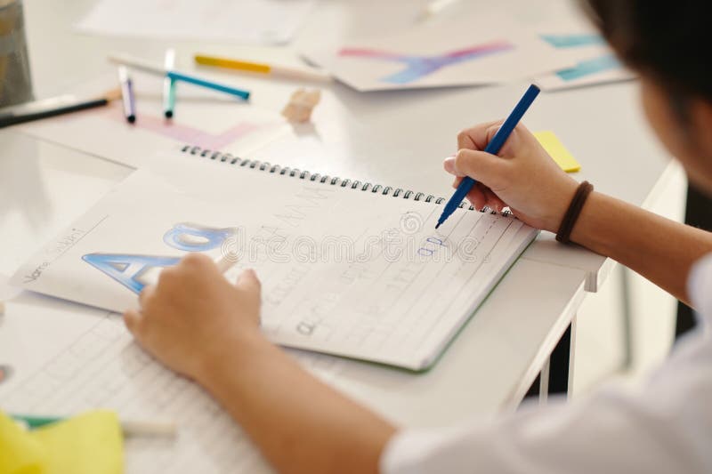 Hands of Girl Practicing Handwriting Stock Image - Image of grade ...