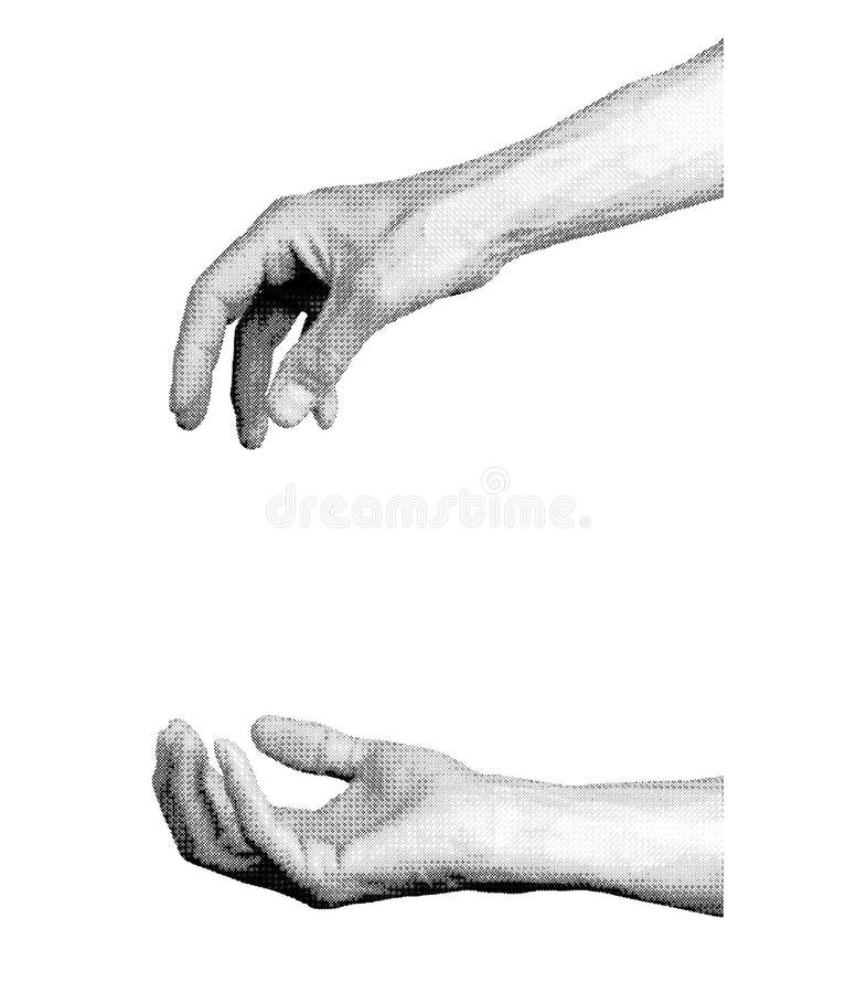 Hands Giving and Palm Taking and Getting. Halftone Style Vector ...