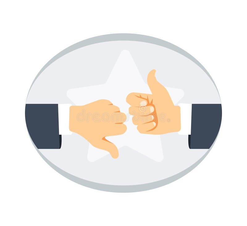 Hands Giving Thumbs Up and Thumbs Down in a Rating Icon with Star ...