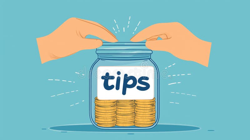 Hands on the Glass Tip Jar Filled with Coins Stock Illustration ...