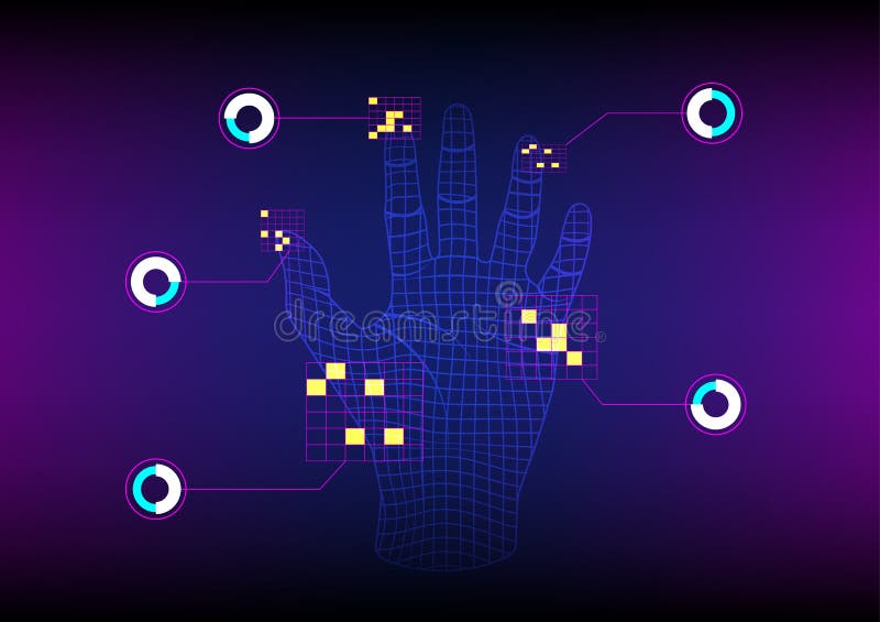 Hands Glowing on a Blue Background Light Fingertips Hitechnology Stock ...