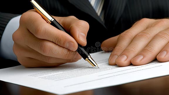 Hands Gracefully Write on a Document with a Sleek Pen, Highlighting the ...