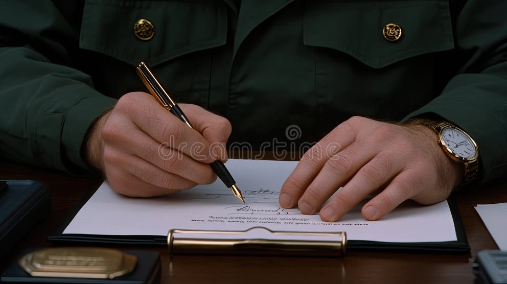 Hands Gracefully Write on a Document with a Sleek Pen, Highlighting the ...