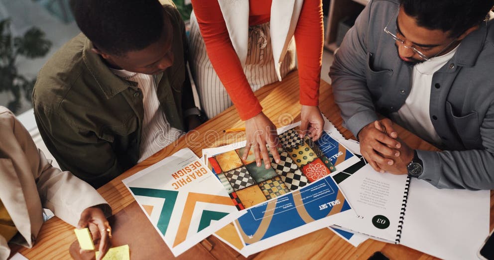 Hands, Graphic Designer and Documents with Team at Office with Review ...