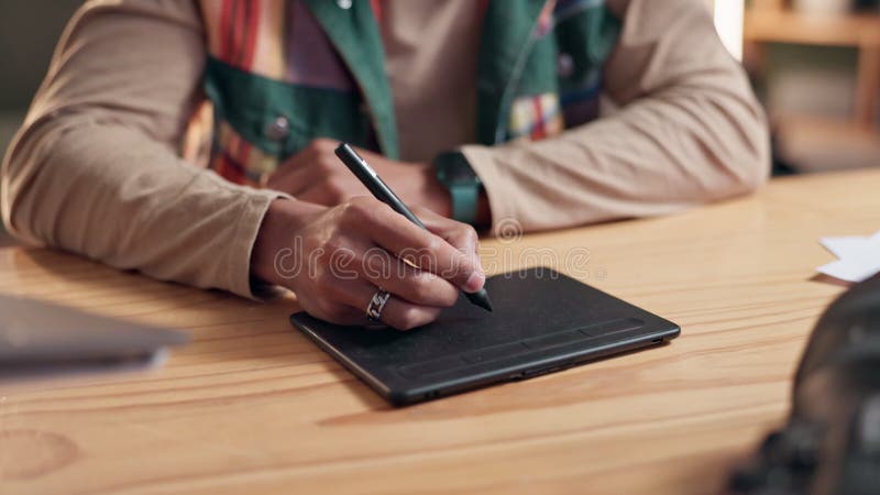 Hands, Graphic Designer and Drawing Tablet for Creative Work or Process ...