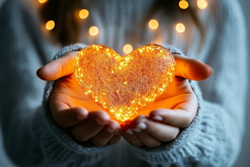 Hands Grasping a Glowing Heart, Signifying Love and Nurturing Stock ...