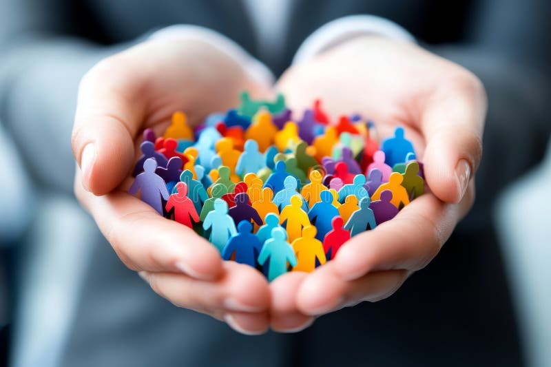 Hands Grasping Vibrant Paper Cutouts of People, Representing Unity ...