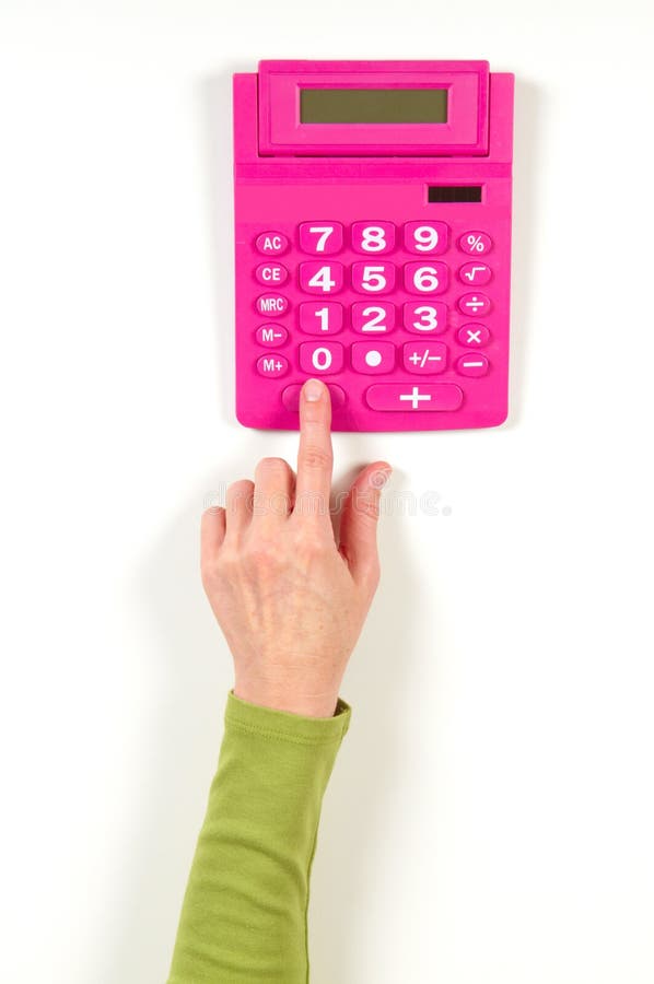 Hands in Green Jacket and Red Calculator Stock Photo - Image of green ...