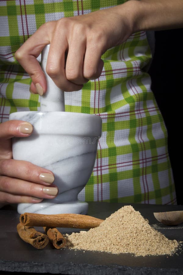 Hands Grind Cinnamon in a Mortar Stock Image - Image of flavor, herb ...