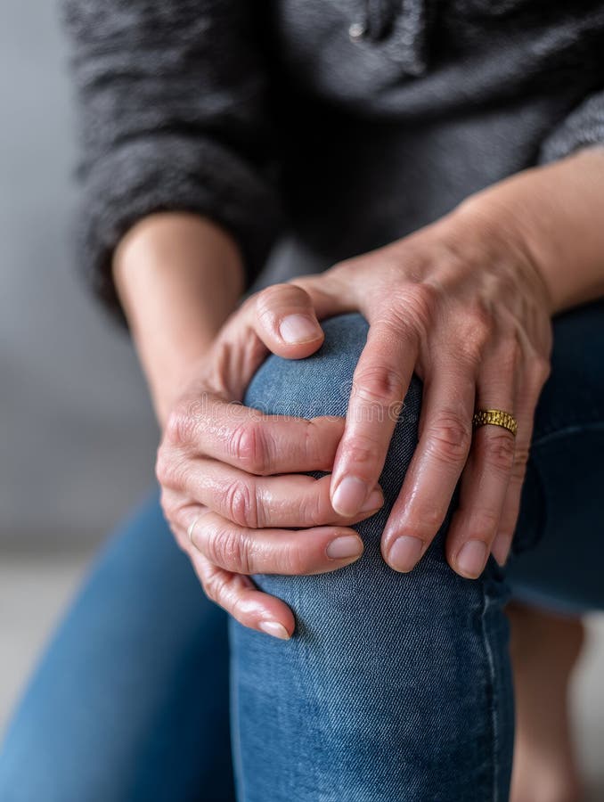 Hands Gripping a Knee, Symbolizing Joint Pain or Arthritis. Stock Photo ...