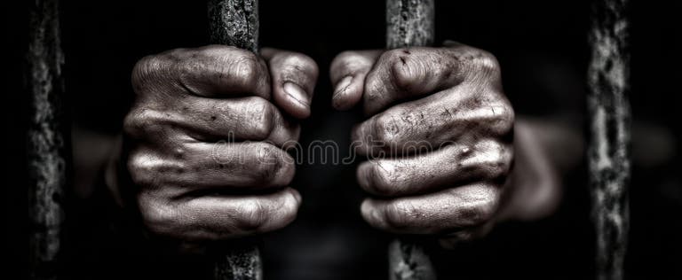 The Hands Gripping Prison Bars, Symbolizing Struggle and Confinement in ...