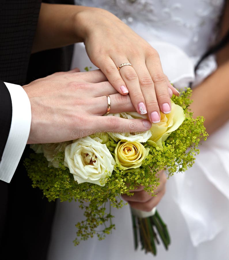 Hands the Groom and the Bride with Wedding Rings Stock Image - Image of ...