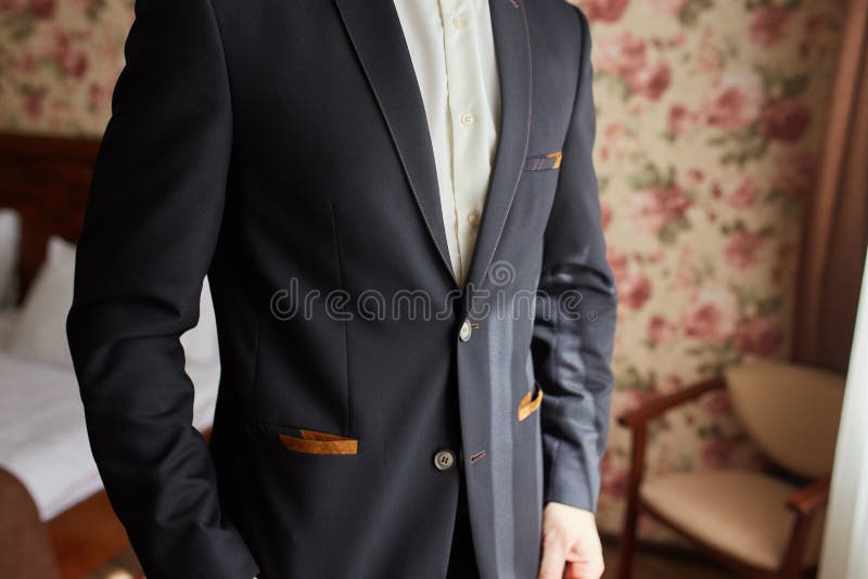 Hands of Groom Getting Ready in Suit Stock Photo - Image of black ...