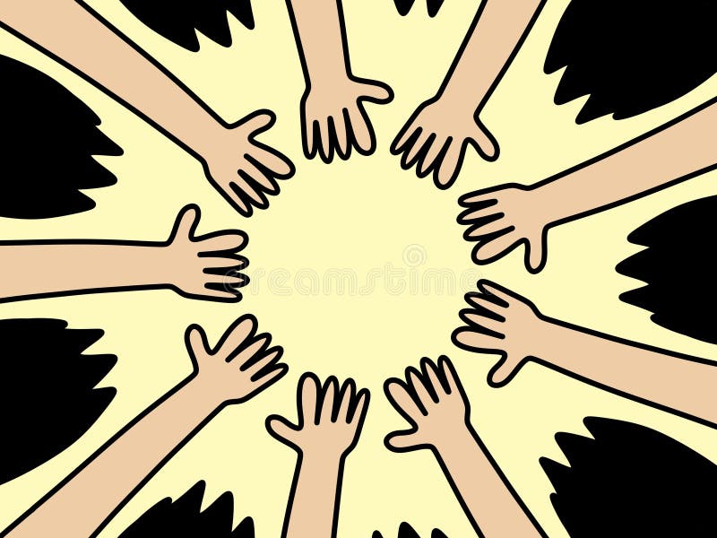 Hands with a Group of Different People in a Circle Cartoon Stock ...