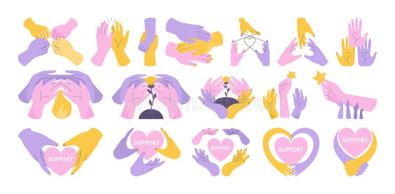 Hands of Group of People Putting Together. Characters Supporting Each ...