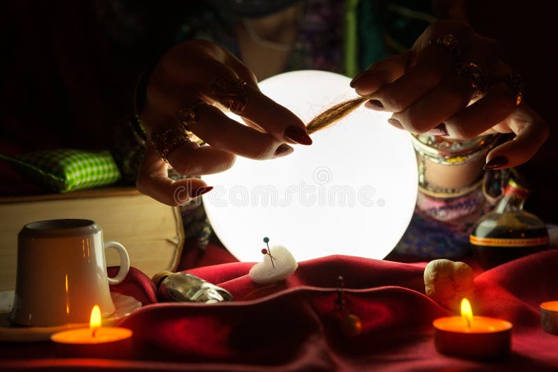 Hands from Gypsy Fortune Teller Above Magic Crystal Ball Stock Photo ...