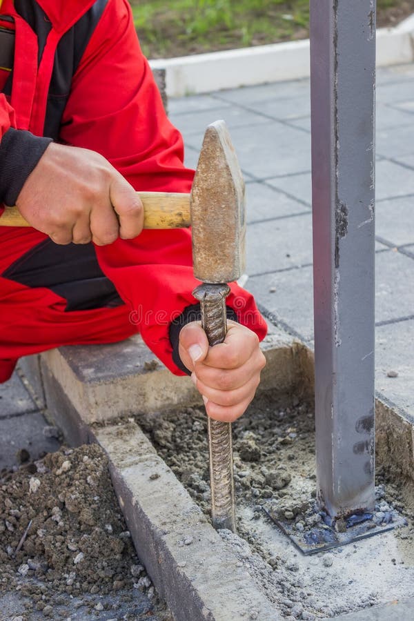 Hands with Hammer and Chisels Cleaning Mortar Stock Image - Image of ...