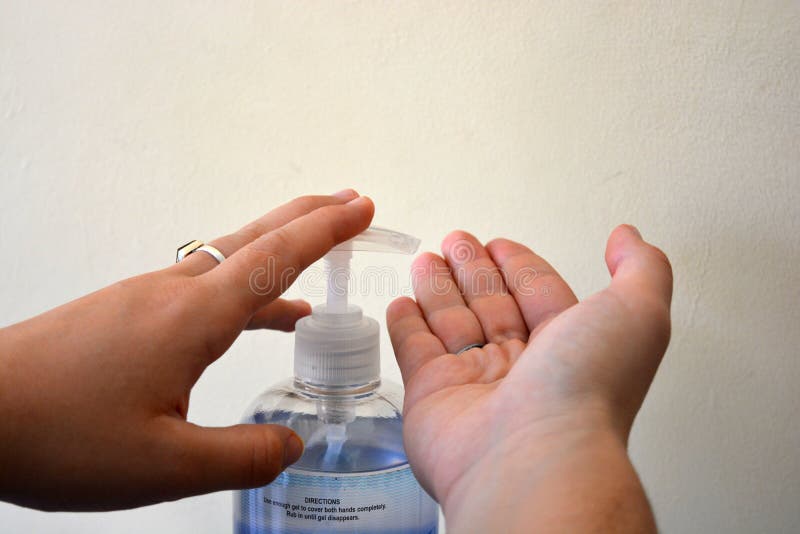 Hands and Hand Sanitiser in Gel Pump Stock Image - Image of ...