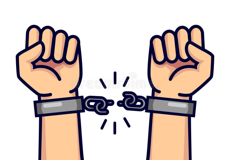 Hands in Handcuffs Breaking Chain. Freedom, Liberty, Revolution Concept ...