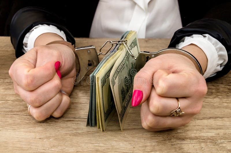 Hands in Handcuffs with Dollar Stock Photo - Image of currency ...