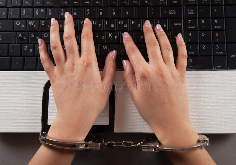 Hands and Handcuffs on Laptop Keyboard. Cyber Crime Stock Image - Image ...