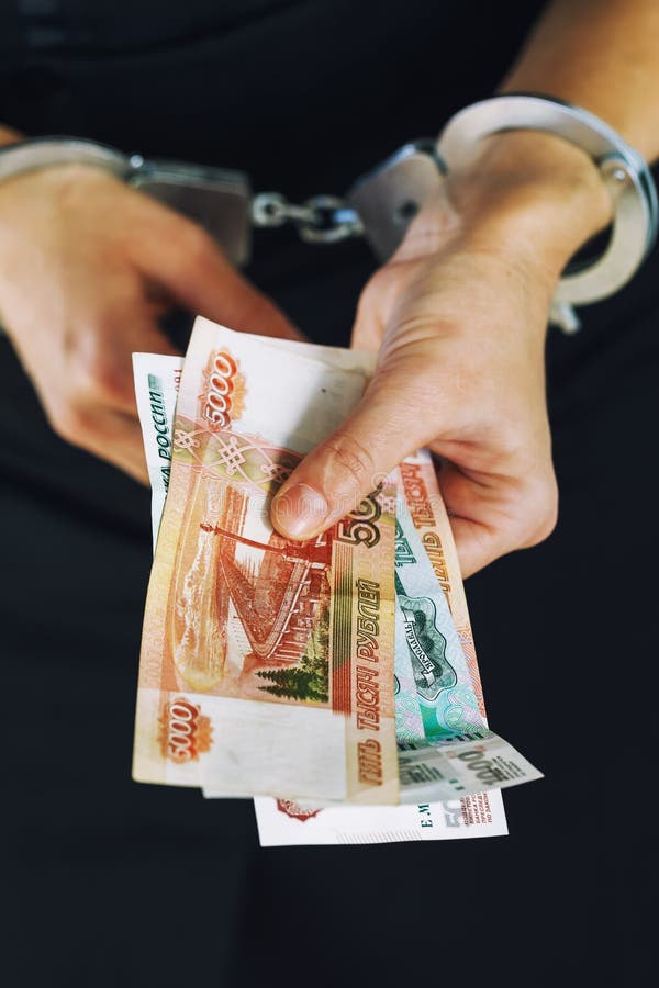 Handcuffs On Russian Money Shackles Steel Suspect . Stock Image - Image ...