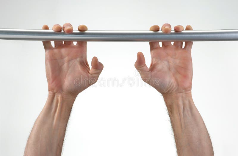 Hands Hanging a Metallic Bar. Stock Image - Image of effortless, stress ...