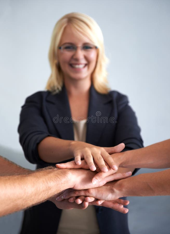 Hands, Happy and Business People in Stack for Support, Huddle and ...