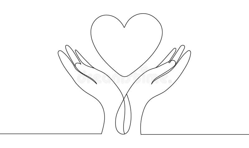Hands with Heart One Continuous Line Art Style. Vector Illustration ...