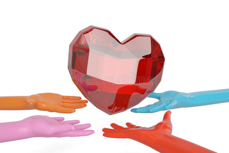 Hands and Heart Ruby on White Background. 3D Illustration. Stock ...