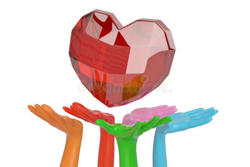Hands and Heart Ruby on White Background. 3D Illustration. Stock ...