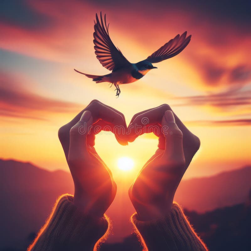 Hands of Heart Shape Praying and Free Bird Stock Illustration ...