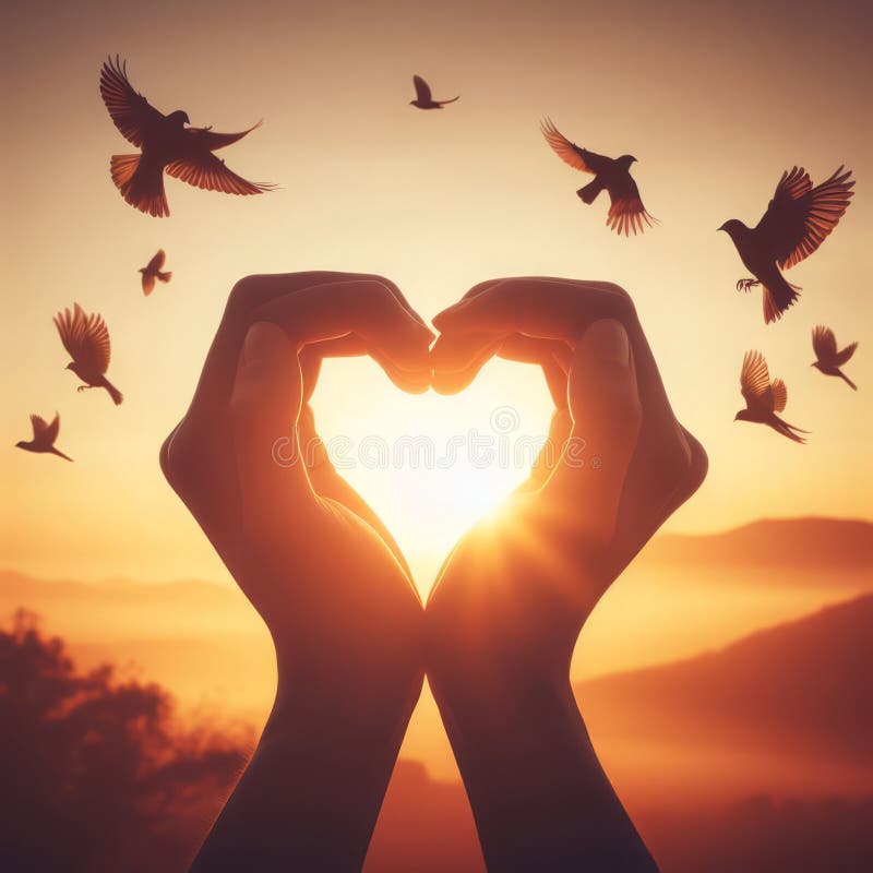 Hands of Heart Shape Praying and Free Bird Stock Illustration ...