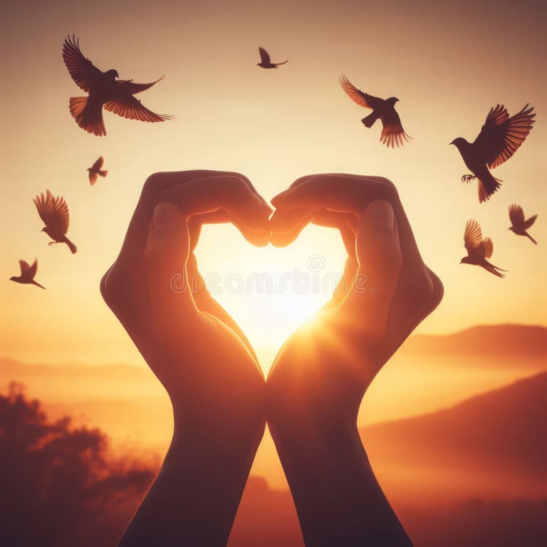 Hands of Heart Shape Praying and Free Bird Stock Illustration ...