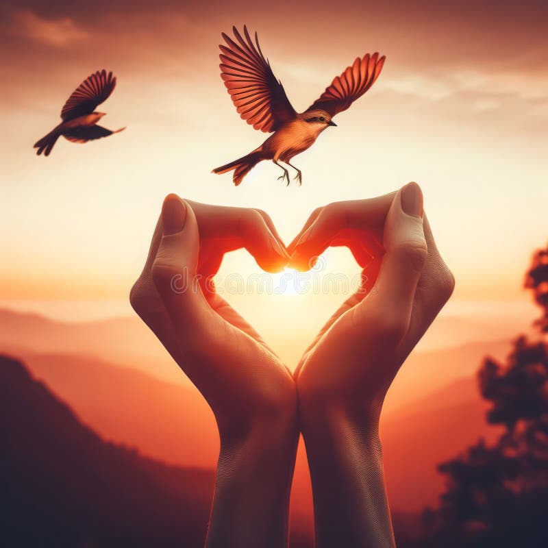 Hands of Heart Shape Praying and Free Bird Stock Illustration ...