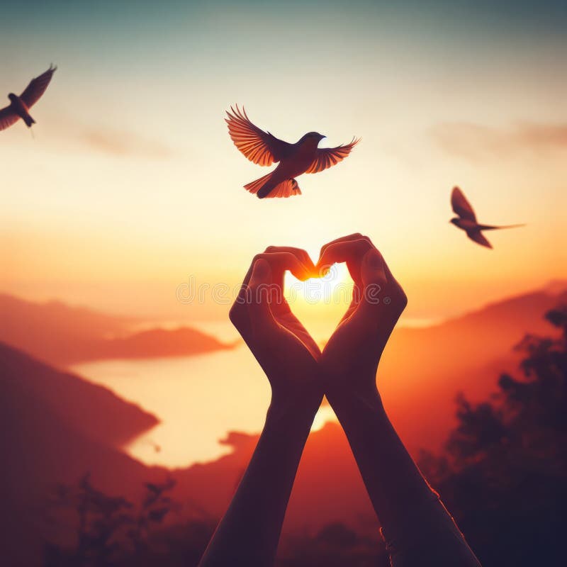 Hands of Heart Shape Praying and Free Bird Stock Illustration ...