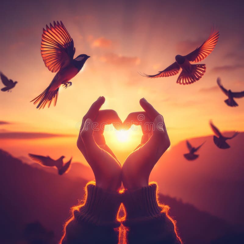 Hands of Heart Shape Praying and Free Bird Stock Illustration ...