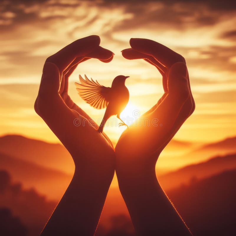 Hands of Heart Shape Praying and Free Bird Stock Illustration ...