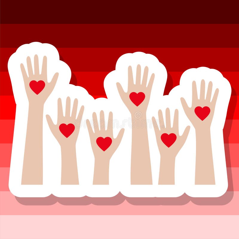Hands with Heart Up Sticker on Red Background Stock Vector ...