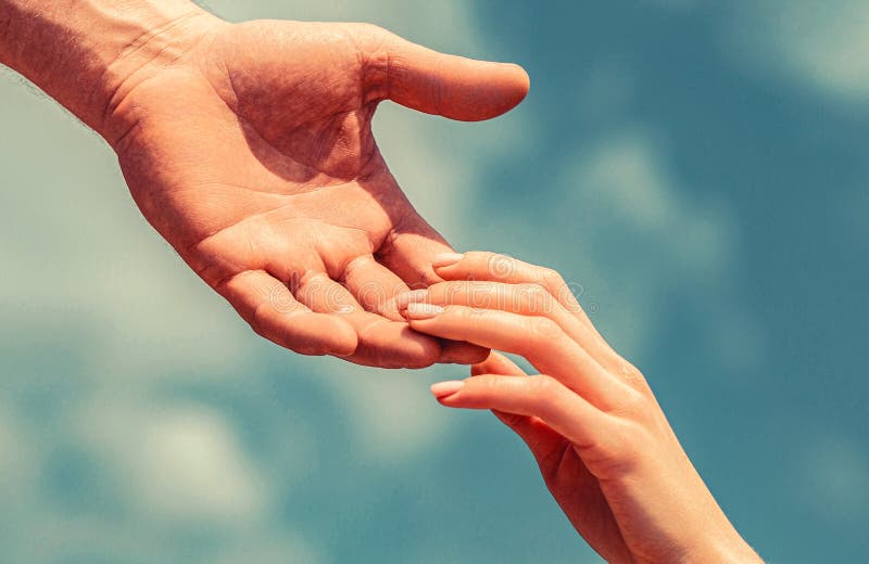 Hands Help, Vertical, Sky. Helping Hand Outstretched, Salvation. Close ...