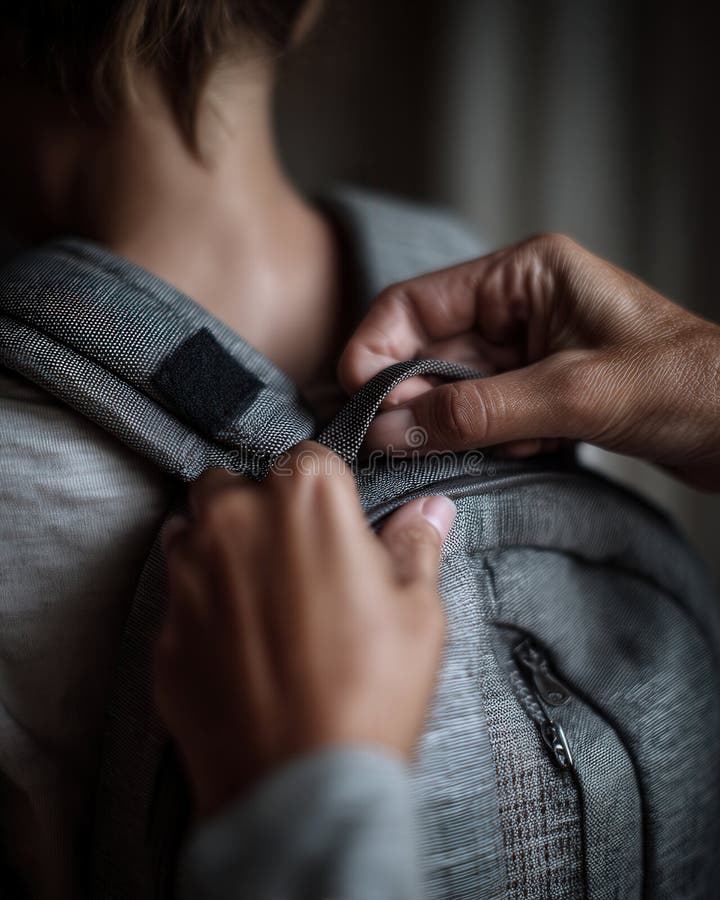 Parent Adjusting Child S Backpack before School Stock Illustration - Illustration of model ...